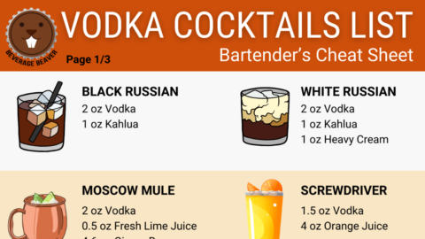List Of Vodka Cocktails With Printable Bartender's Cheat Sheet ...